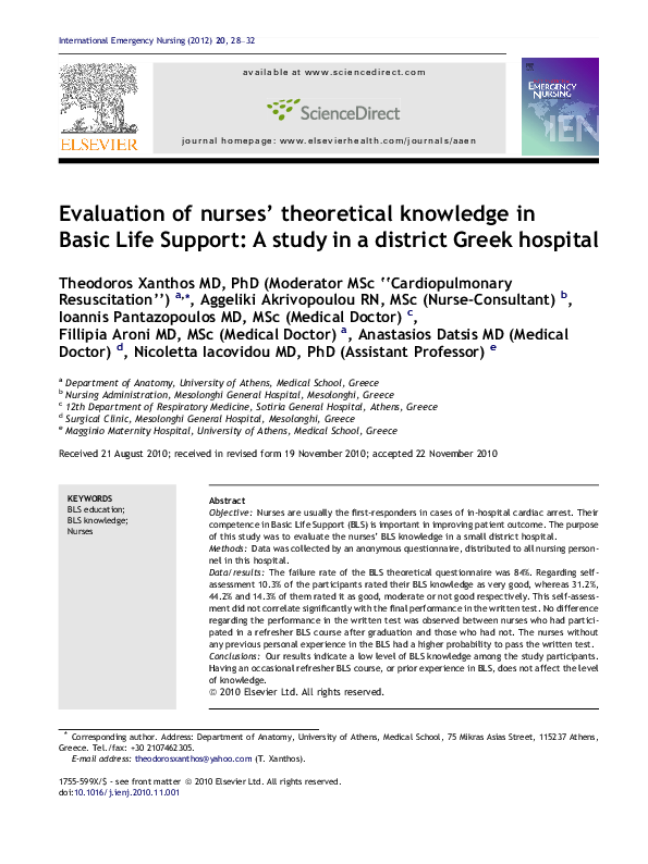 (PDF) Evaluation of nurses’ theoretical knowledge in Basic Life Support ...