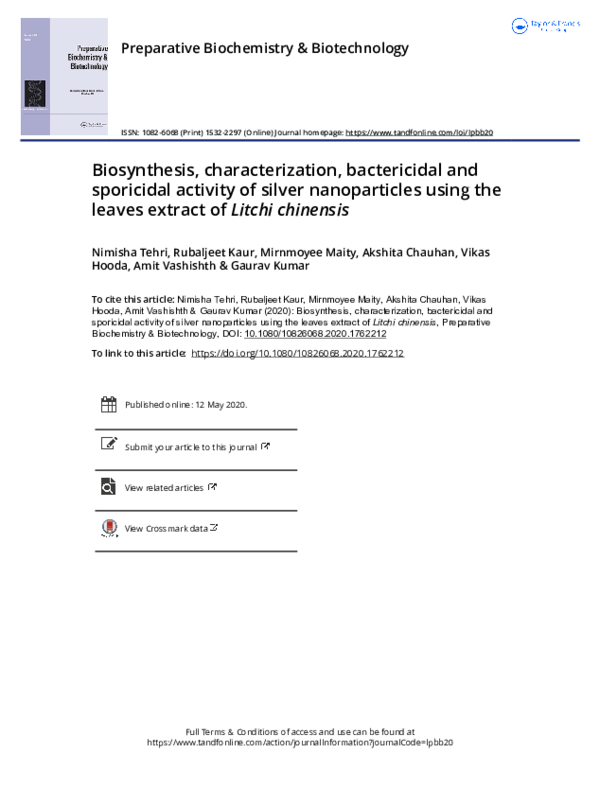 (PDF) Biosynthesis, characterization, bactericidal and sporicidal activity of silver ...