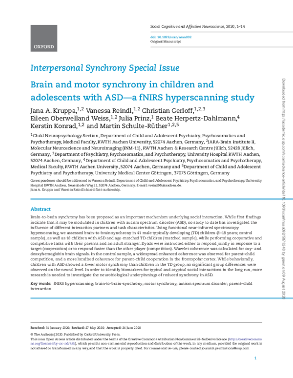 (PDF) Brain and motor synchrony in children and adolescents with ASD—a fNIRS hyperscanning study