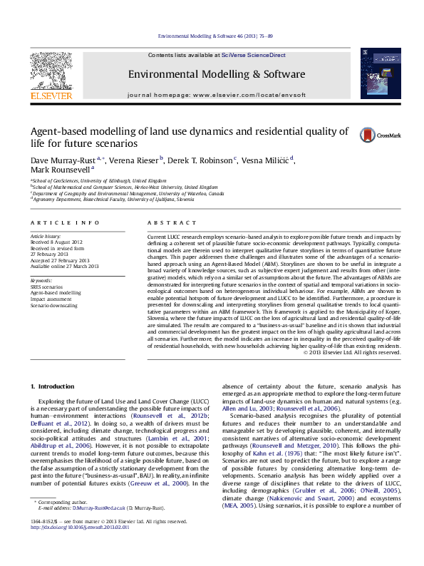 (PDF) Agent-based modelling of land use dynamics and residential ...