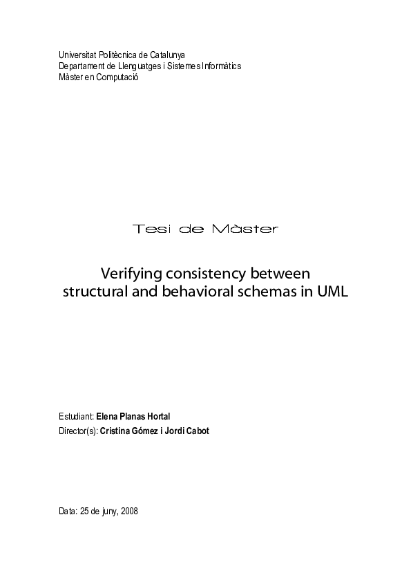Pdf Verifying Consistency Between Structural And Behavioral Schemas