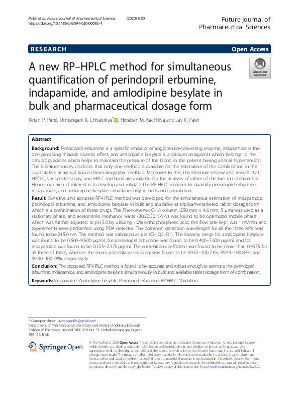 (PDF) A new RP–HPLC method for simultaneous quantification of perindopril erbumine, indapamide ...