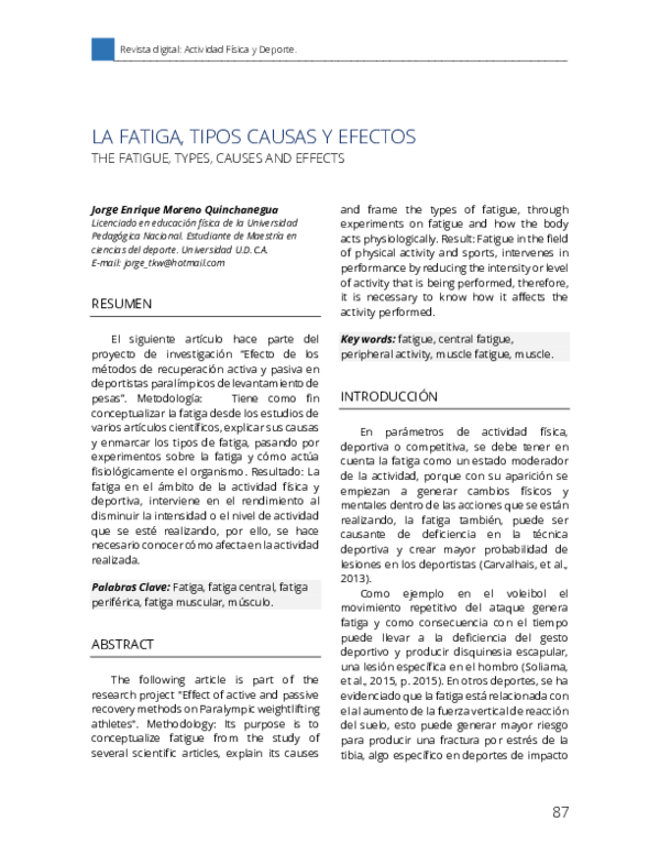 (PDF) La Fatiga, Tipos Causas y Efectos