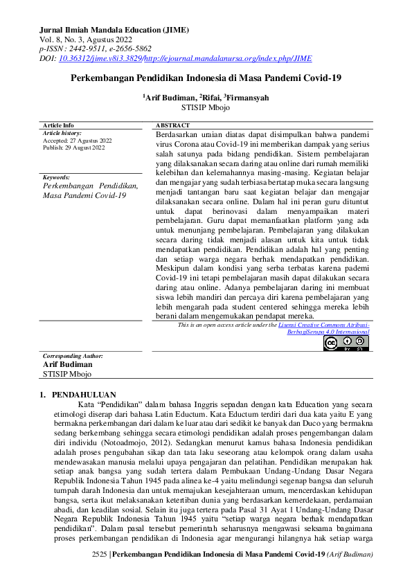 (PDF) Perkembangan Pendidikan Indonesia di Masa Pandemi Covid-19
