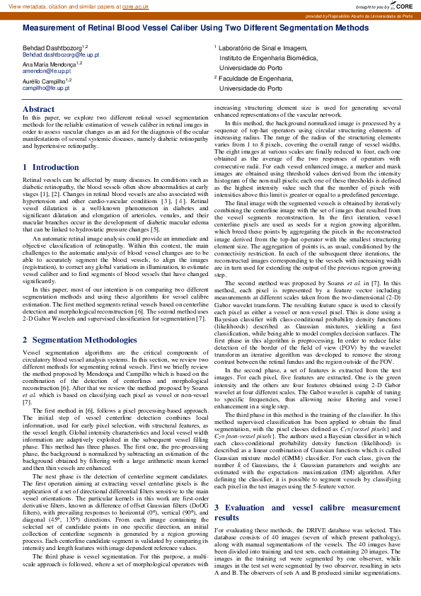 (PDF) Measurement of retinal blood vessel caliber using two different ...