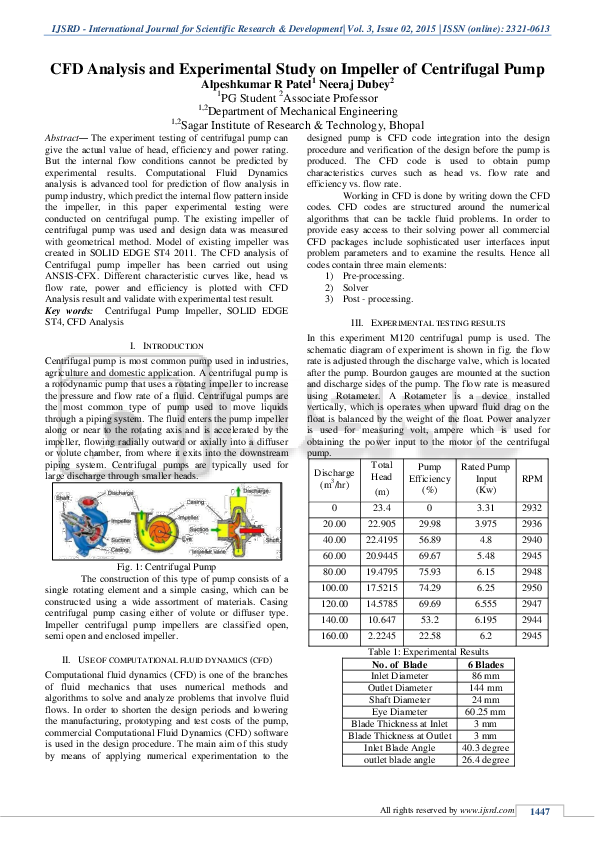 (PDF) CFD Analysis and Experimental Study on Impeller of Centrifugal Pump