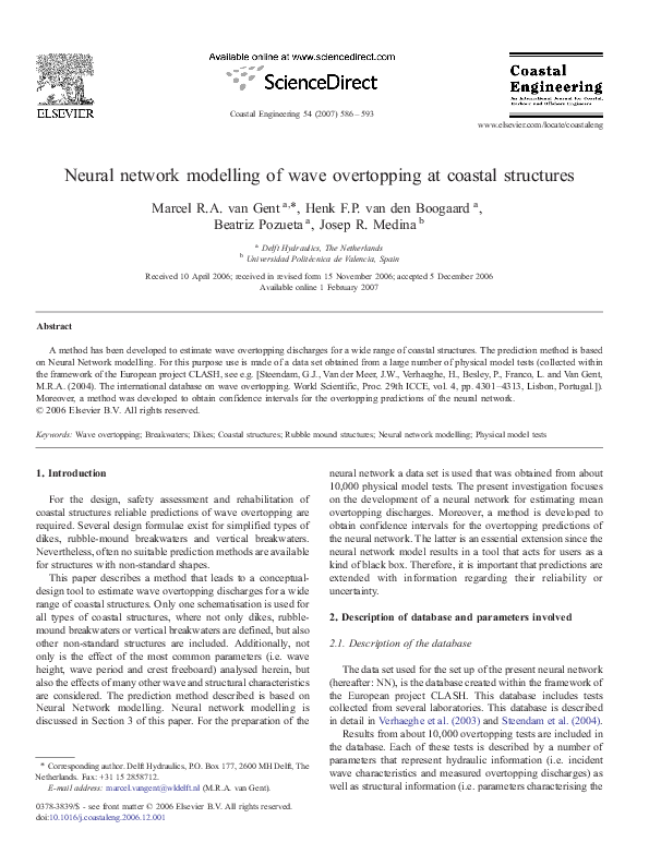 (PDF) Neural network modelling of wave overtopping at coastal structures