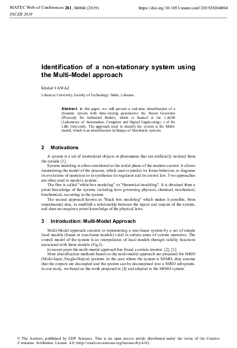 (PDF) Identification of a non-stationary system using the Multi-Model ...