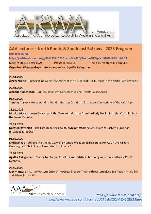 (PDF) ARWA, AAA lectures: North Pontic & Southeast Balkans - 2023 Program