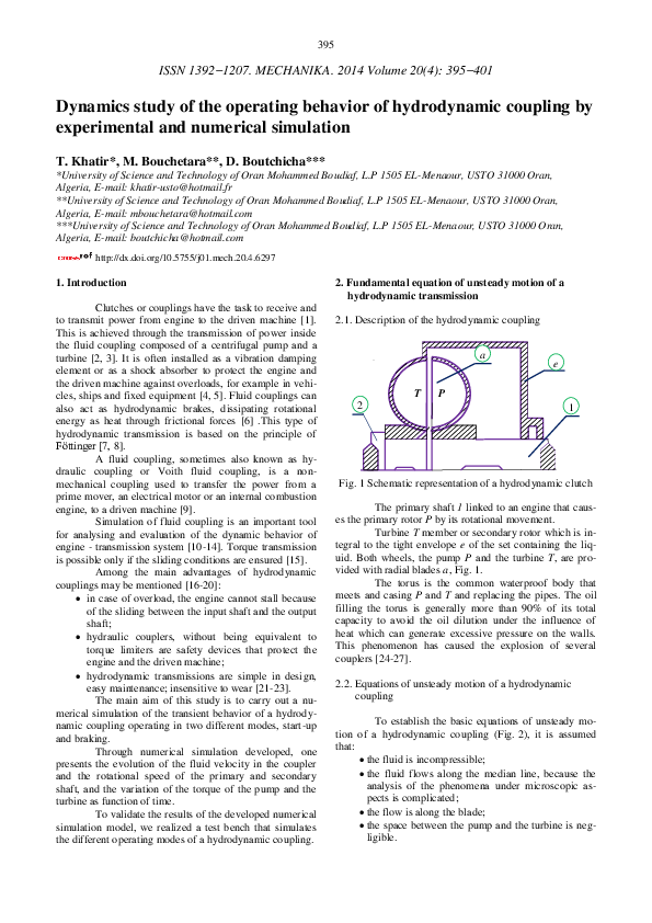 (PDF) Dynamics study of the operating behavior of hydrodynamic coupling ...