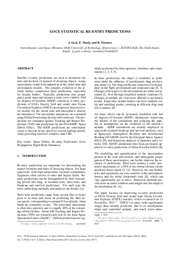 (PDF) Two-Line Element Uncertainty for GOCE Statistical Re-entry ...