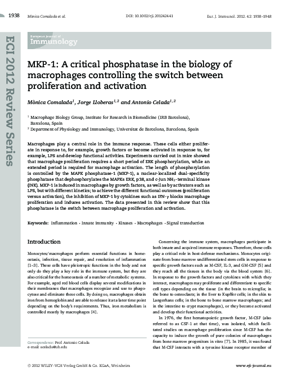 (PDF) MKP-1: A critical phosphatase in the biology of macrophages ...