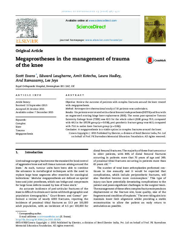 (PDF) Megaprostheses in the management of trauma of the knee