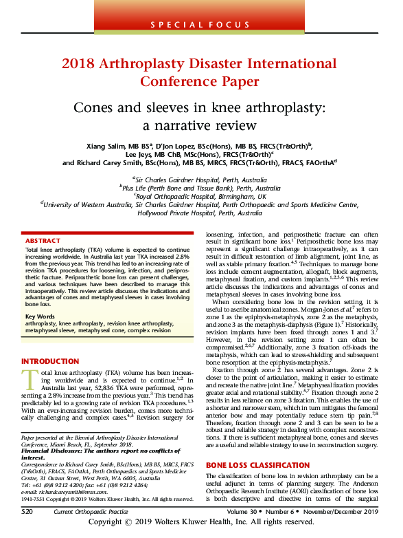 (PDF) Cones and sleeves in knee arthroplasty