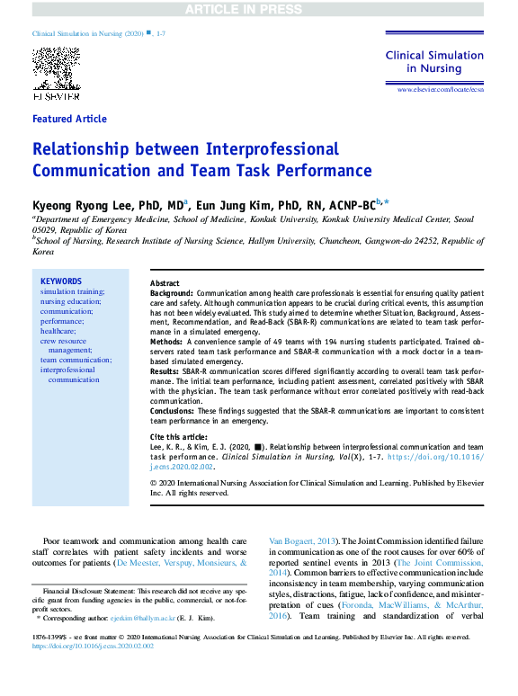 (PDF) Relationship between Interprofessional Communication and Team Task Performance
