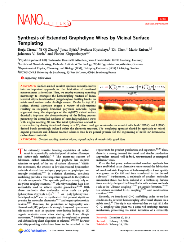 (PDF) Synthesis of Extended Graphdiyne Wires by Vicinal Surface Templating