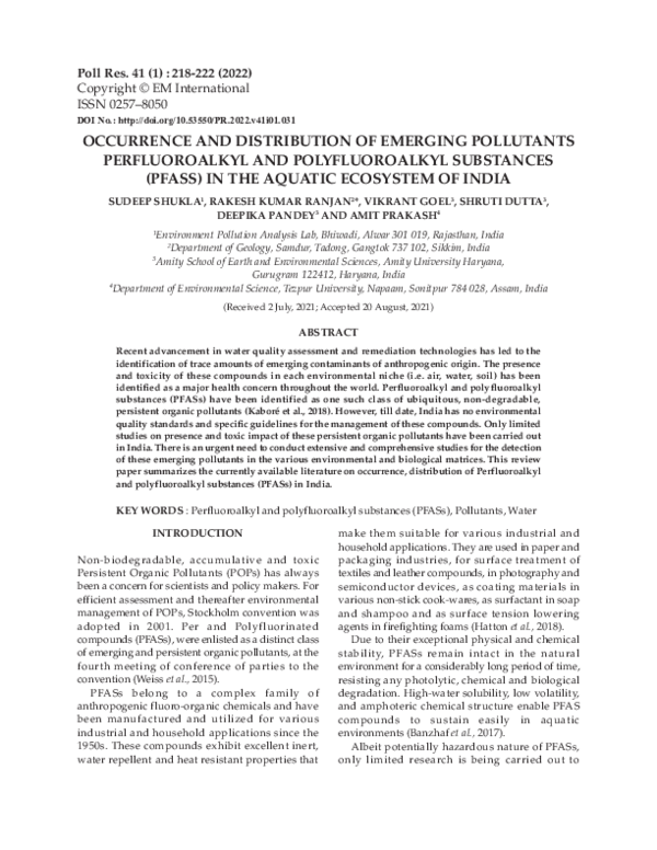 (PDF) Occurrence and Distribution of Emerging Pollutants Perfluoroalkyl and Polyfluoroalkyl ...