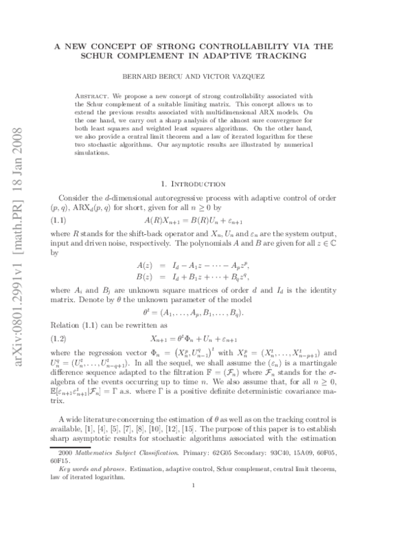 Pdf A New Concept Of Strong Controllability Via The Schur Complement For Arx Models In