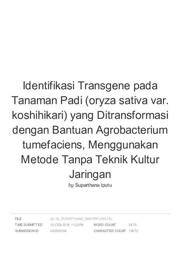 (PDF) Identifikasi Transgene pada Tanaman Padi (oryza sativa var ...