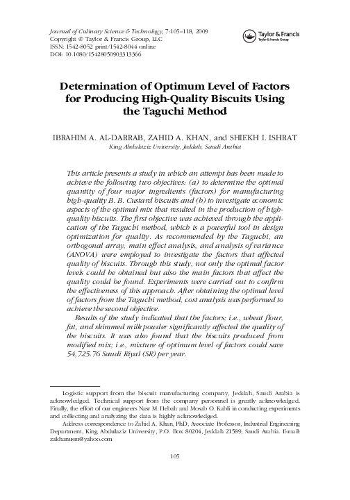 (PDF) Determination of Optimum Level of Factors for Producing High ...