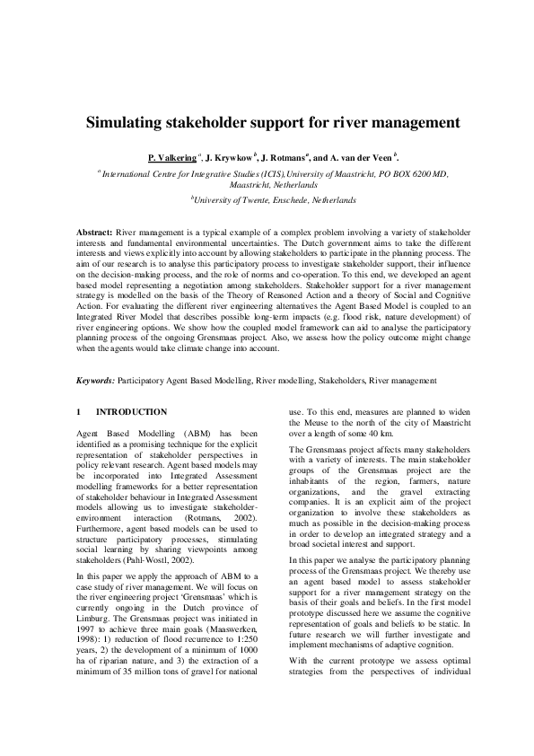 (PDF) Simulating stakeholder support for river management