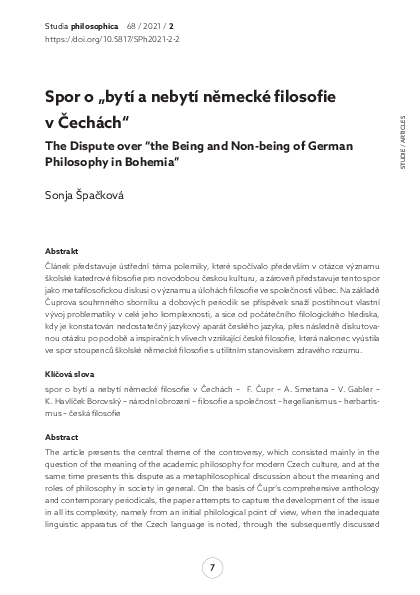 (PDF) Spor o "bytí a nebytí německé filosofie v Čechách