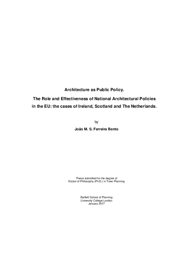 (PDF) Architecture as Public Policy. The Role and Effectiveness of ...