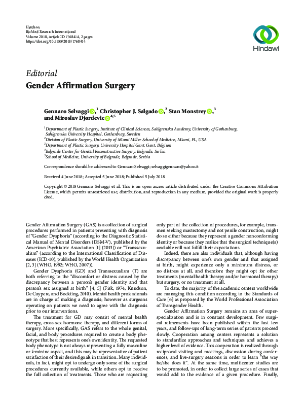 (PDF) Gender Affirmation Surgery