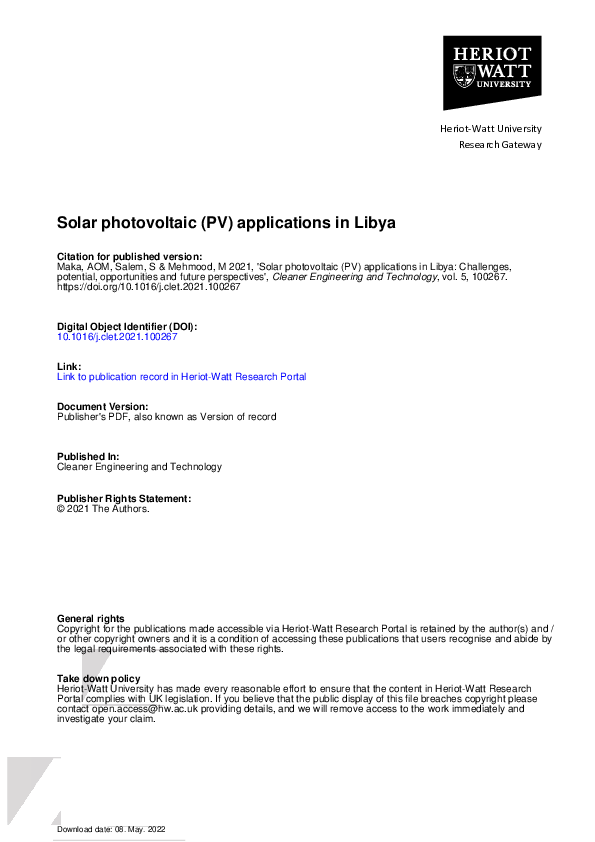 (PDF) Solar photovoltaic (PV) applications in Libya: Challenges ...