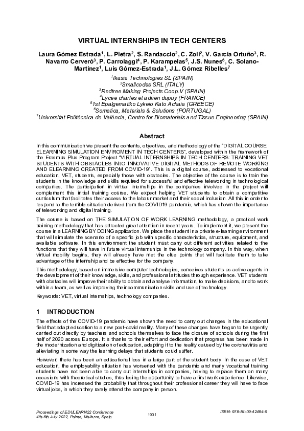 (PDF) VIRTUAL INTERNSHIPS IN TECH CENTERS