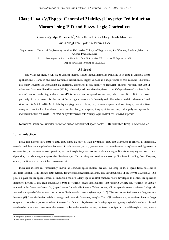 Pdf Closed Loop V F Speed Control Of Multilevel Inverter Fed Induction Motors Using Pid And