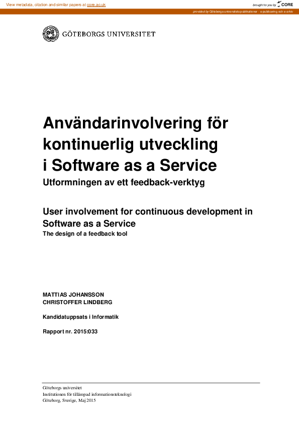(PDF) User involvement for continuous development in Software as a Service The design of a ...