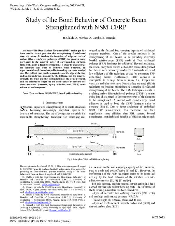 (PDF) Study of the Bond Behavior of Concrete Beam Strengthened with NSM-CFRP