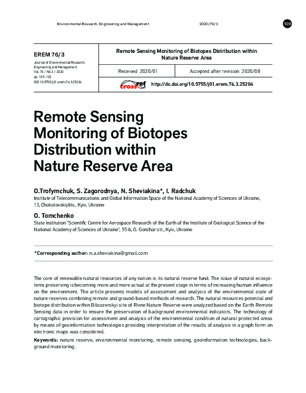 (PDF) Remote Sensing Monitoring of Biotopes Distribution within Nature Reserve Area