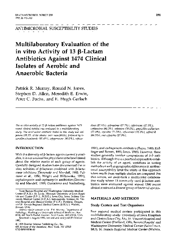 (PDF) Multilaboratory evaluation of the in vitro activity of 13 β ...