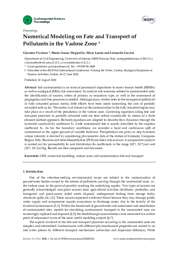 (PDF) Numerical Modeling on Fate and Transport of Pollutants in the Vadose Zone