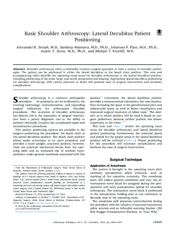(PDF) Basic Shoulder Arthroscopy: Lateral Decubitus Patient Positioning