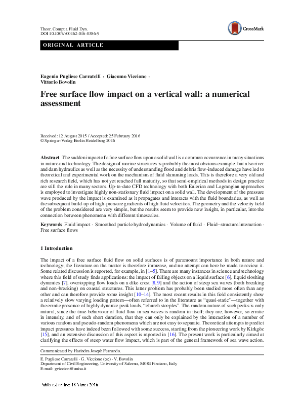 (PDF) Free surface flow impact on a vertical wall: a numerical assessment