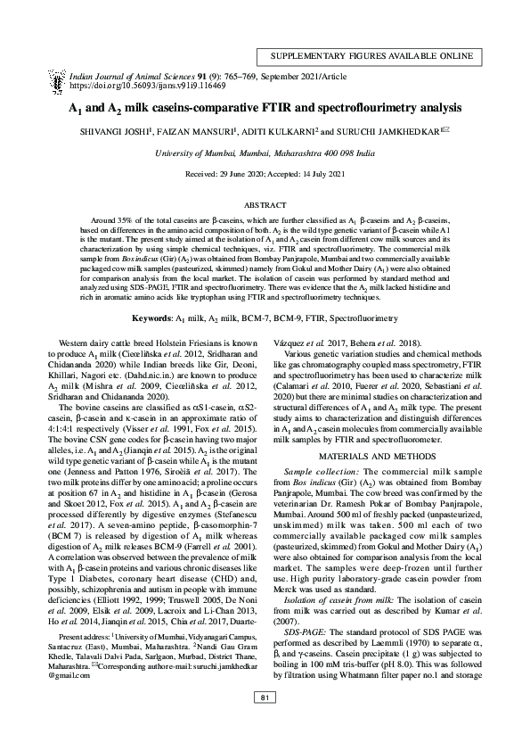 (PDF) A1 and A2 milk caseins-comparative FTIR and spectroflourimetry ...
