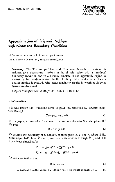 (PDF) Approximation of tricomi problem with Neumann boundary condition