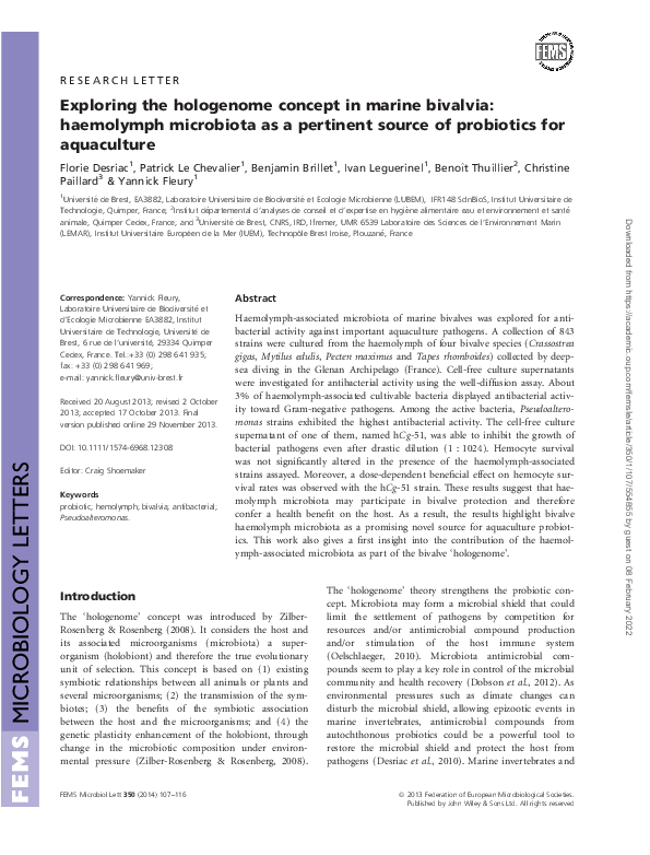 (PDF) Exploring the hologenome concept in marine bivalvia: haemolymph ...