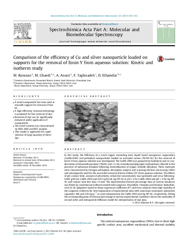 (PDF) Comparison of the efficiency of Cu and silver nanoparticle loaded on supports for the ...