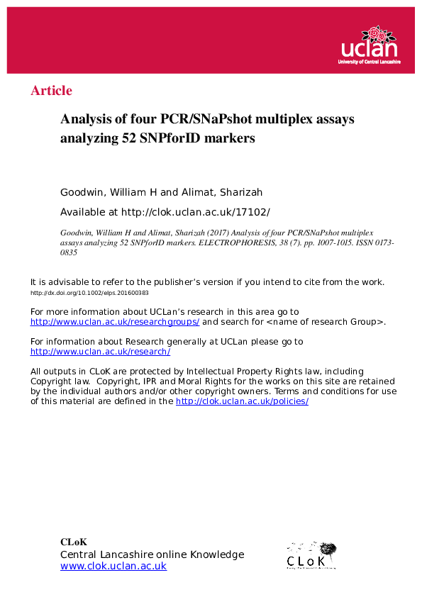 (PDF) Analysis of four PCR/SNaPshot multiplex assays analyzing 52 ...