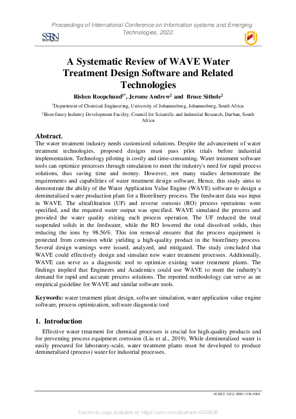(PDF) A Systematic Review of WAVE Water Treatment Design Software and ...