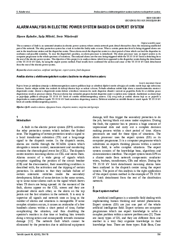 (PDF) Alarm Analysis in Electric Power System Based on Expert System