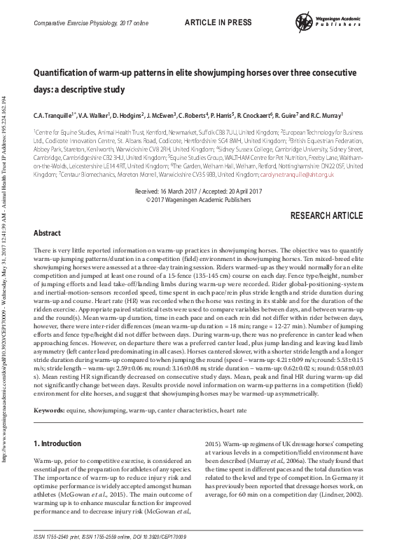 (PDF) Quantification of warm-up patterns in elite showjumping horses ...