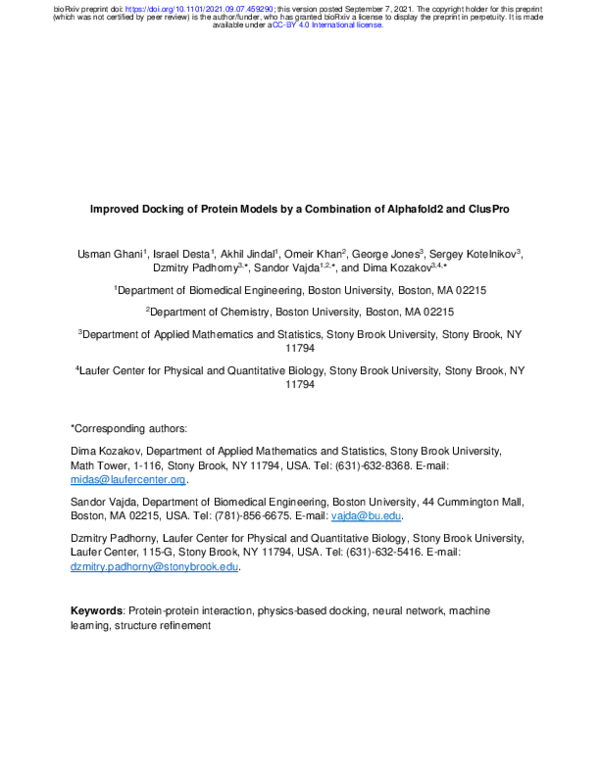 (PDF) Improved Docking of Protein Models by a Combination of Alphafold2 ...