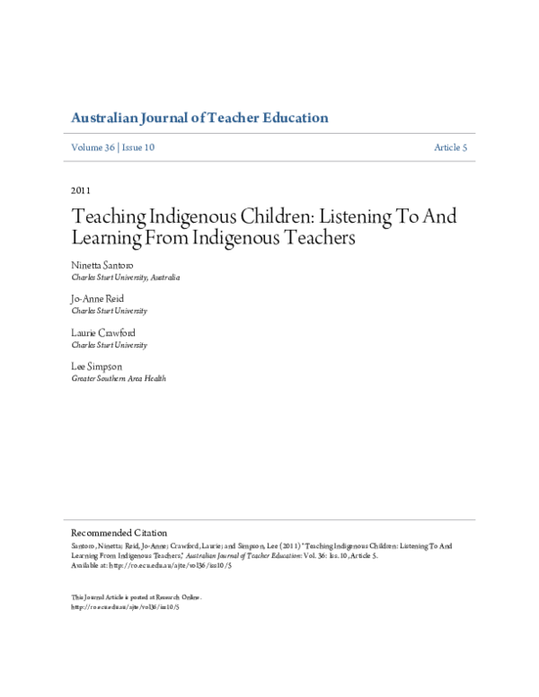 (PDF) Teaching Indigenous Children: Listening To And Learning From ...