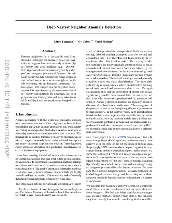 (PDF) Deep Nearest Neighbor Anomaly Detection