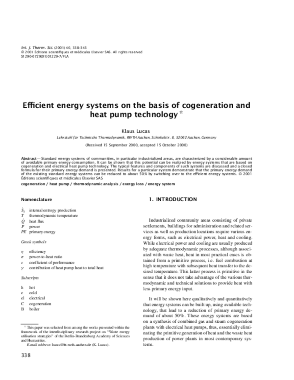 (PDF) Efficient energy systems on the basis of cogeneration and heat ...